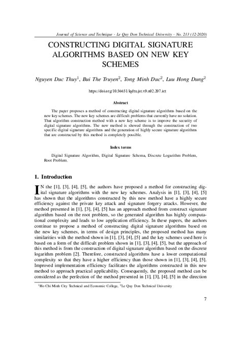 Pdf Constructing Digital Signature Algorithms Based On New Key Schemes