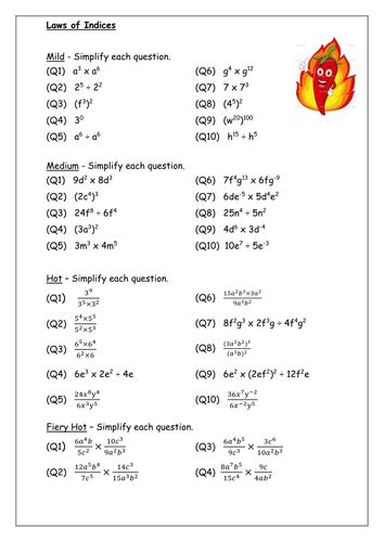 using the laws of indices to simplify expressions teaching resources
