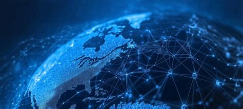 Interconnected Global Network Visualization With Futuristic Blue Illuminated Data Patterns