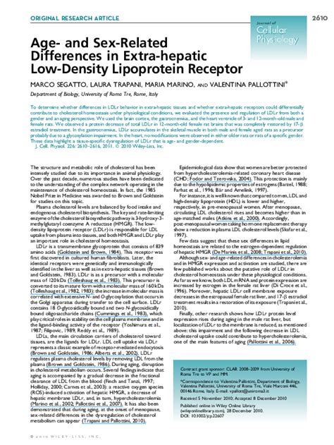 Pdf Age And Sex Related Differences In Extra Hepatic Low Density