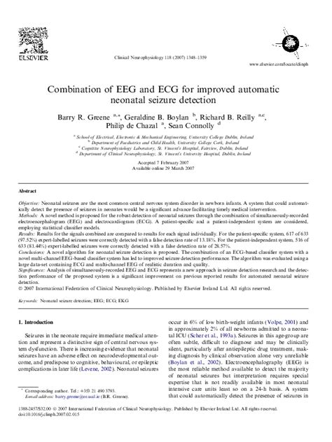 Pdf Combination Of Eeg And Ecg For Improved Automatic Neonatal Seizure Detection S Connolly