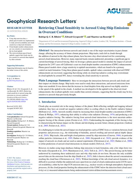 Pdf Retrieving Cloud Sensitivity To Aerosol Using Ship Emissions In Overcast Conditions
