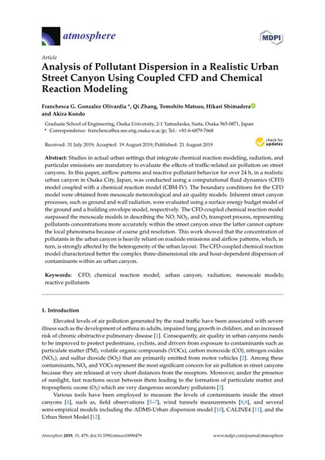 Pdf Analysis Of Pollutant Dispersion In A Realistic Urban Street