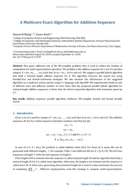 Pdf A Multicore Exact Algorithm For Addition Sequence