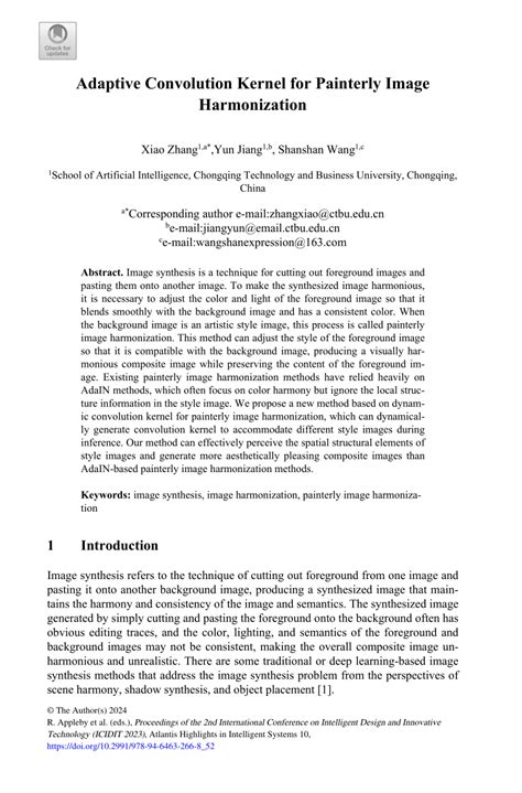 Pdf Adaptive Convolution Kernel For Painterly Image Harmonization