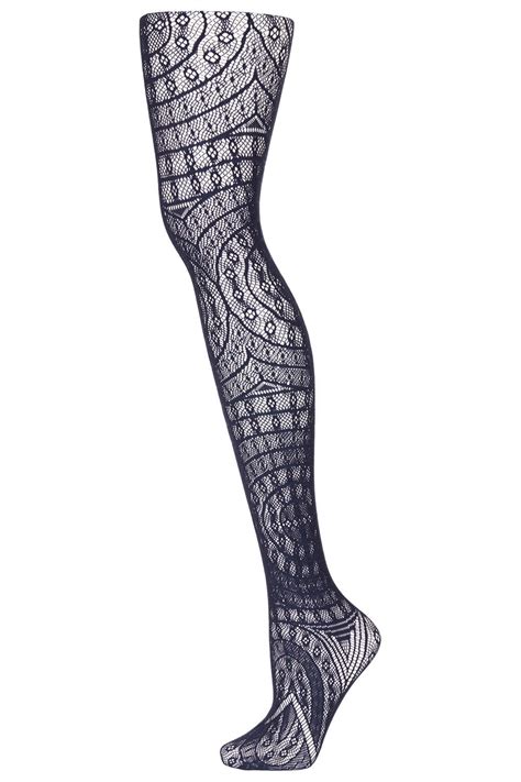 Topshop Navy Gothic Look Lace Tights In Blue Lyst