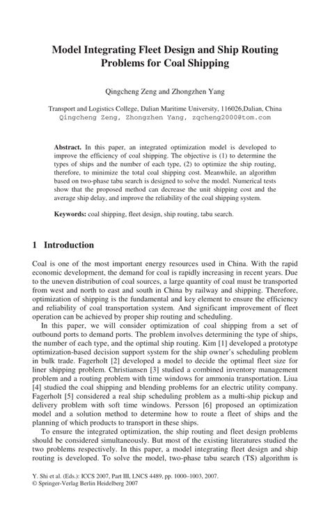 Pdf Model Integrating Fleet Design And Ship Routing Problems For Coal Shipping