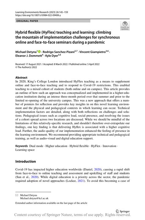 Pdf Hybrid Flexible Hyflex Teaching And Learning Climbing The