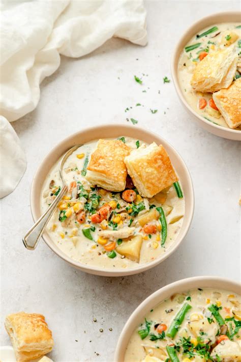 Chicken Pot Pie Soup With Puff Pastry Bites Recipe ~ Barley And Sage