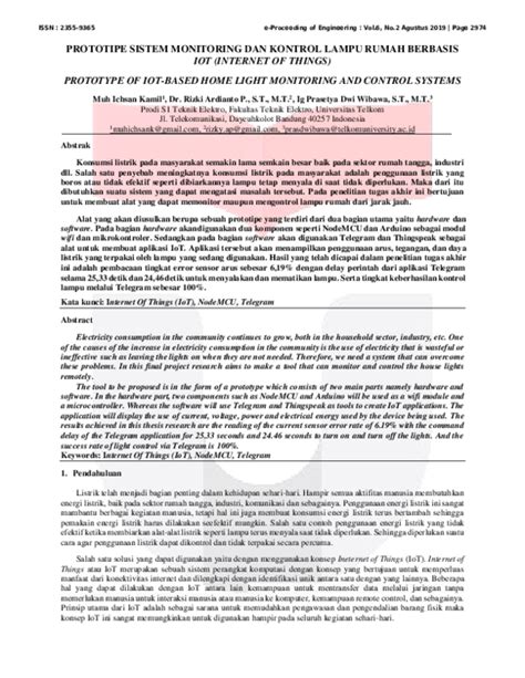 Pdf Prototipe Sistem Monitoring Dan Kontrol Lampu Rumah Berbasis Iot