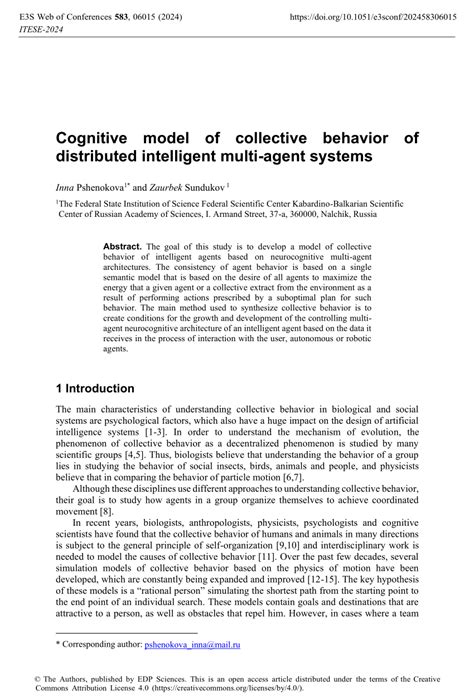 Pdf Cognitive Model Of Collective Behavior Of Distributed Intelligent