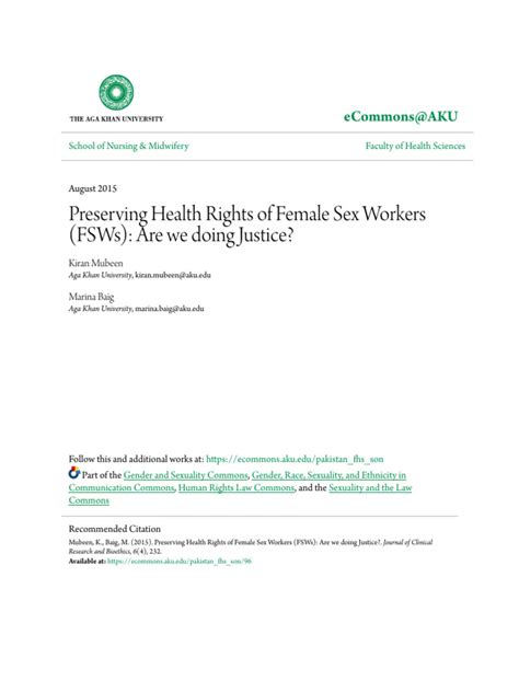 Preserving Health Rights Of Female Sex Workers Fsws Are We Doi Pdf
