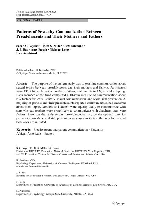 Pdf Patterns Of Sexuality Communication Between Preadolescents And