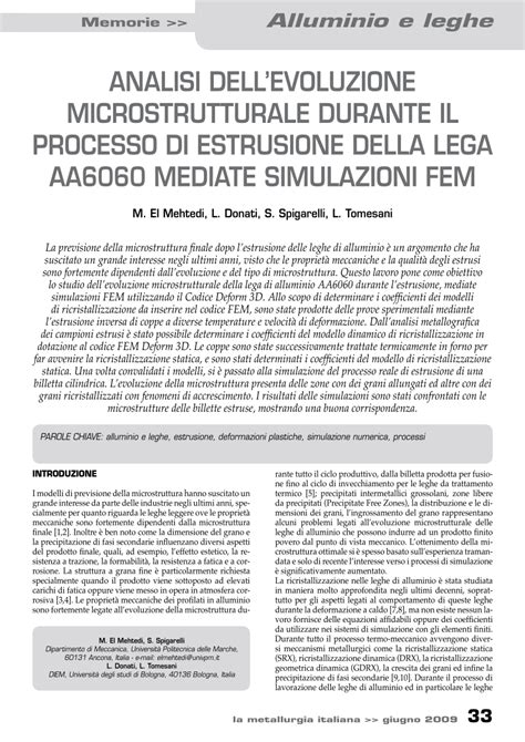 Pdf Analysis Of The Microstructural Evolution During Hot Extrusion Of Aa6060 By Means Of Fem