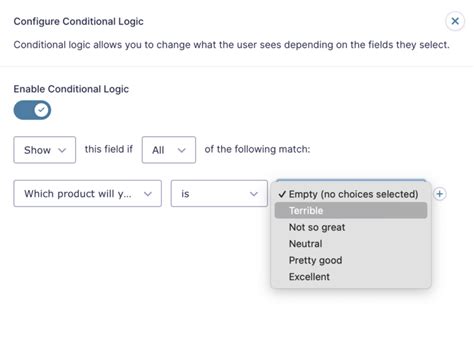 using survey fields in conditional logic gravity forms documentation