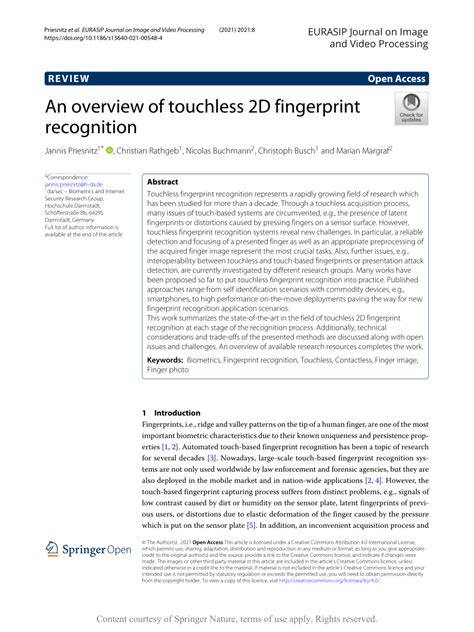 PDF An Overview Of Touchless D Fingerprint Recognition