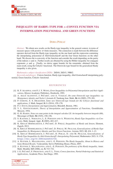 Pdf Inequality Of Hardy Type For N Convex Function Via Interpolation