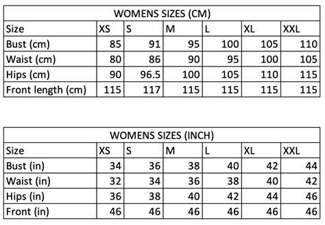 38r Size Chart