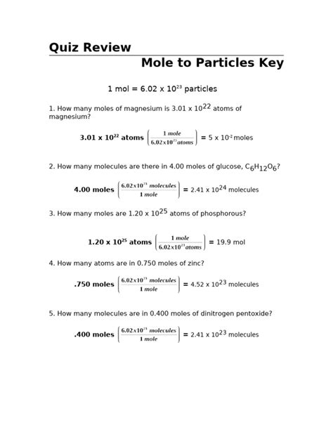 Mole Conversions Worksheet Answers 2 Pdf