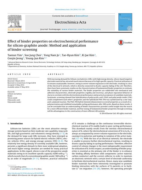 Pdf Effect Of Binder Properties On Electrochemical Performance For Silicon Graphite Anode