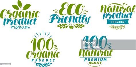 자연 유기농 제품 라벨 또는 로고입니다 에코 아이콘입니다 인쇄 상의 디자인 문자 벡터 일러스트 레이 션 0명에 대한 스톡 벡터 아트 및 기타 이미지 Istock