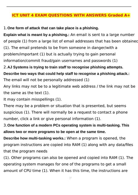 Ict Unit 4 Exam Questions With Answers Graded A Ict Unit 4 Exj Stuvia Us