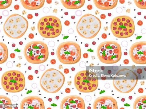 원활한 피자 패턴입니다 재료가 있는 다양한 레시피에 따른 피자 옵션 만화 벡터 일러스트 레이 션입니다 전통 이탈리아 요리 맛있는