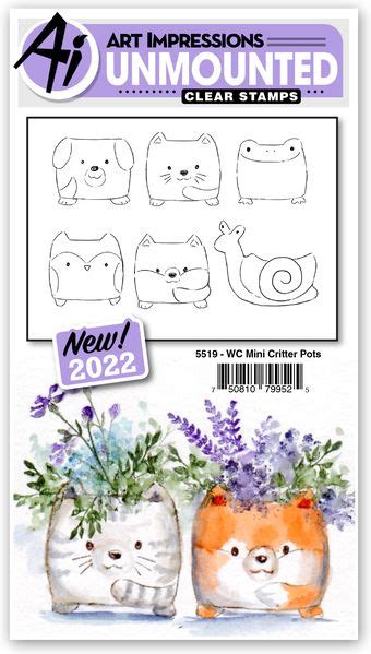 Art Impressions Watercolor Mini Critter Pots Cling Stamp 5519 Art