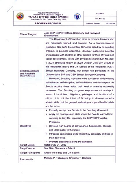 Sto Nino Es Bsp Gsp Program Matrix Pdf