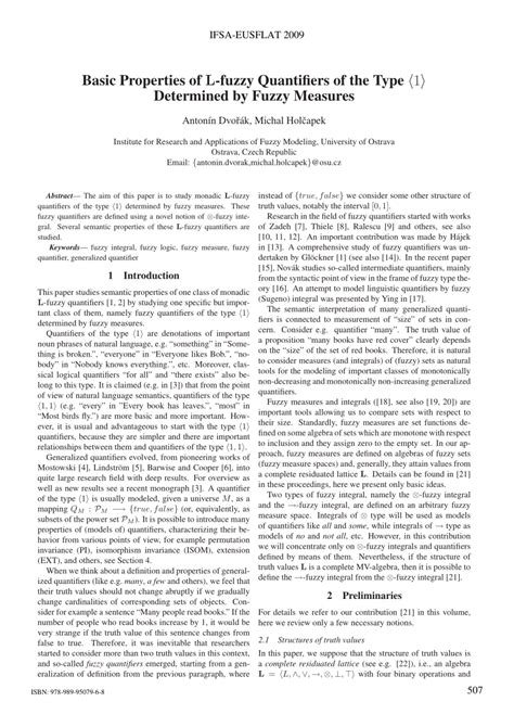 Pdf Basic Properties Of L Fuzzy Quantifiers Of The Type Determined By
