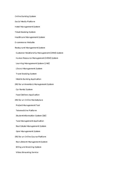 Srs Topics Online Banking System Social Media Platform Hotel Management System Ticket Booking