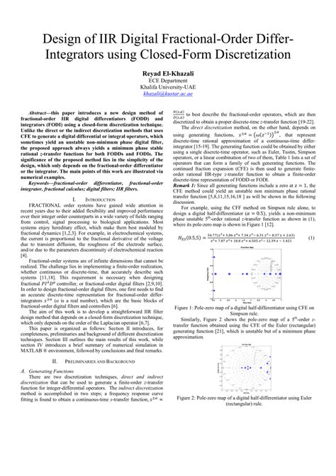 Pdf Design Of Iir Digital Fractional Order Differ Integrators Using Closed Form Discretization
