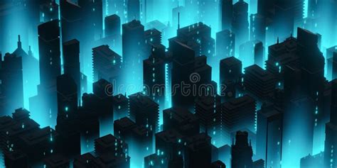 digital city with binary code and neon lights stock illustration
