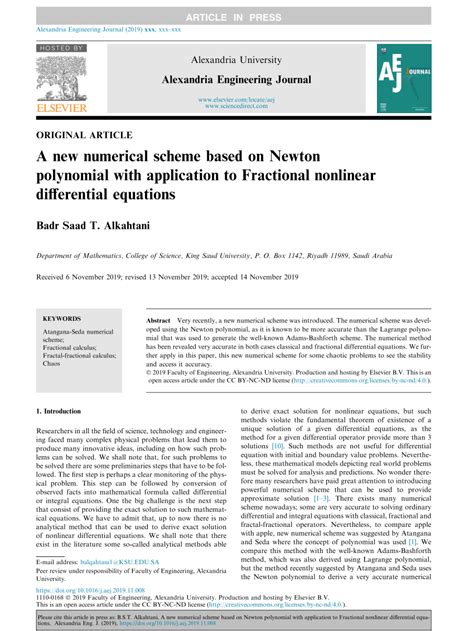Pdf A New Numerical Scheme Based On Newton Polynomial With Application To Fractional Nonlinear