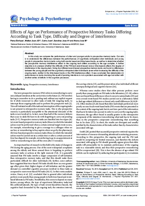 Pdf Effects Of Age On Performance Of Prospective Memory Tasks Differing According To Task Type