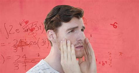 Animation Of Stressed Caucasian Male Student Over Maths Equations And