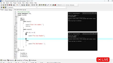 Day 02 Even Odd Number Program Using Class And Object In C Satya