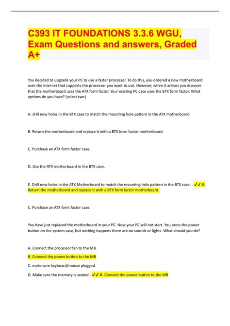 C393 It Foundations 336 Wgu Exam Questions And Answers Graded A 2024 C393 It Foundations