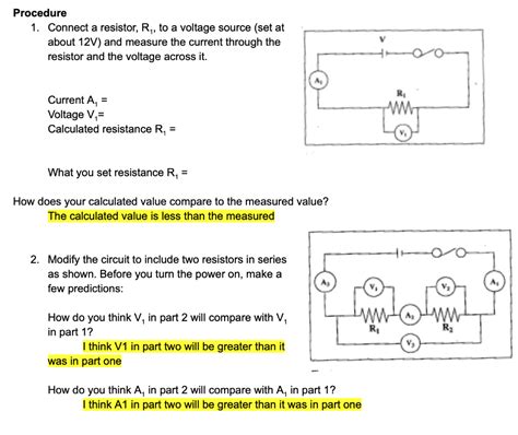 Solved Procedure Connect A Resistor R To A Voltage Chegg