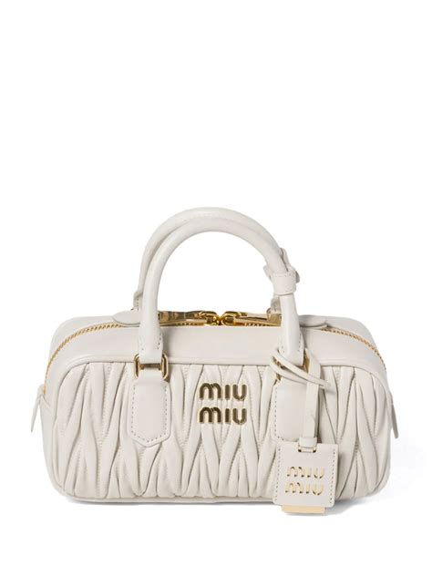 Miu Miu Zip Quilted Leather Top Handle Bag In F0009 Bianco Modesens