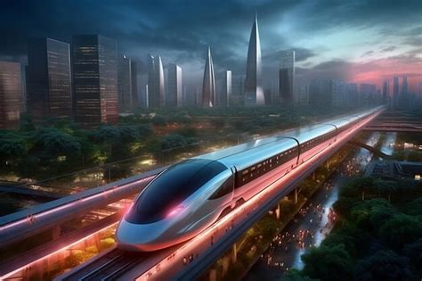 배경 생성 Ai로 미래 현대 도시의 고속 열차 프리미엄 사진