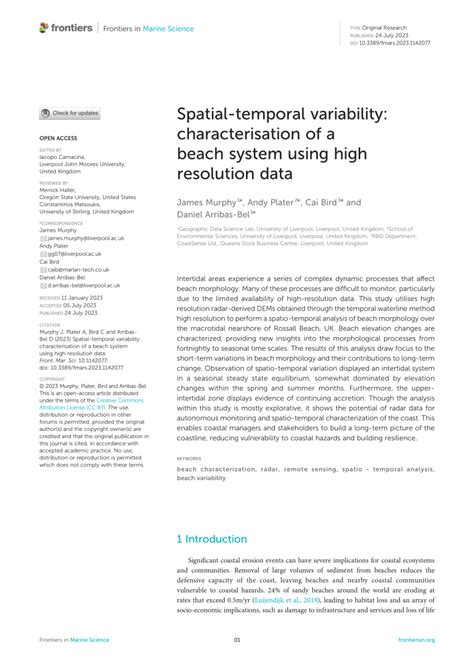 Pdf Spatial Temporal Variability Characterisation Of A Beach System Using High Resolution Data
