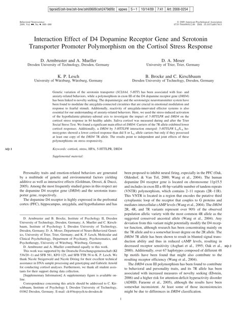 Pdf Interaction Effect Of D4 Dopamine Receptor Gene And Serotonin Transporter Promoter