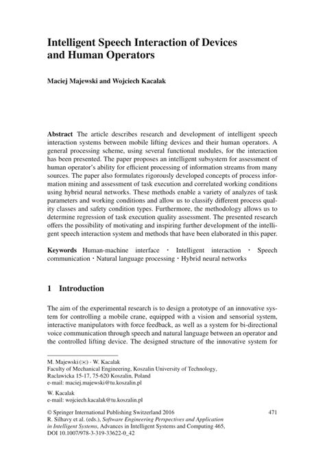 Pdf Intelligent Speech Interaction Of Devices And Human Operators