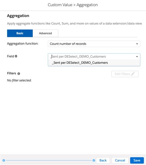 Aggregation Custom Value Deselect