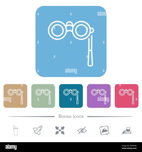 Lorgnette Outline White Flat Icons On Color Rounded Square Backgrounds 6 Bonus Icons Included