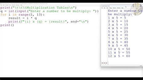 Multiplication Table In Python Using For Loop