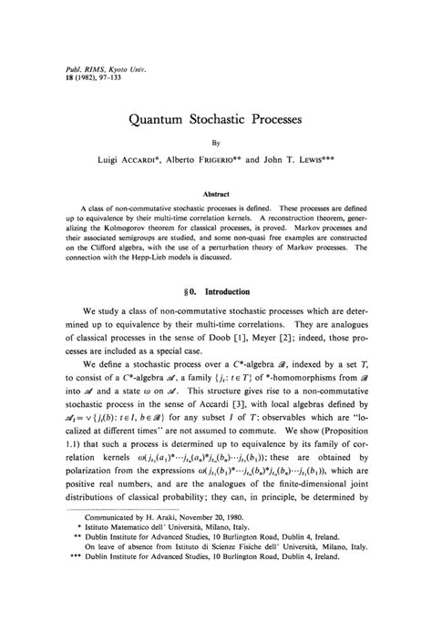Pdf Quantum Stochastic Processes