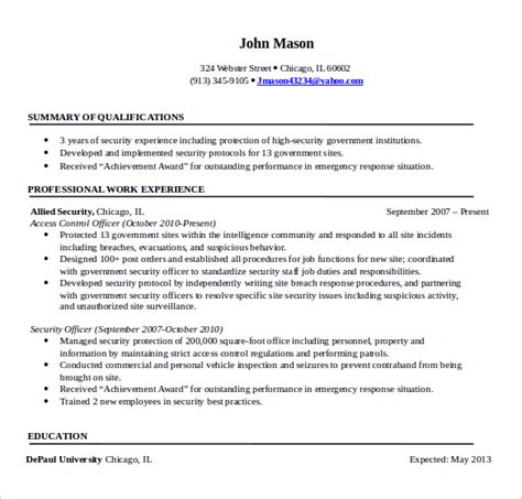FREE 11 Sample Security Resume Templates In PDF MS Word