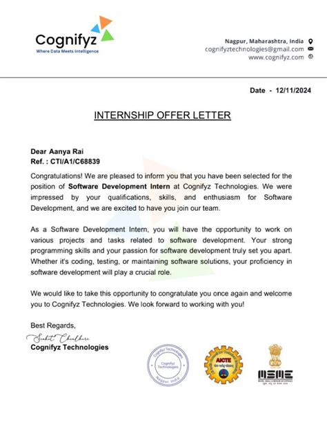 aanya rai on linkedin internshipjourney cognifyztechnologies